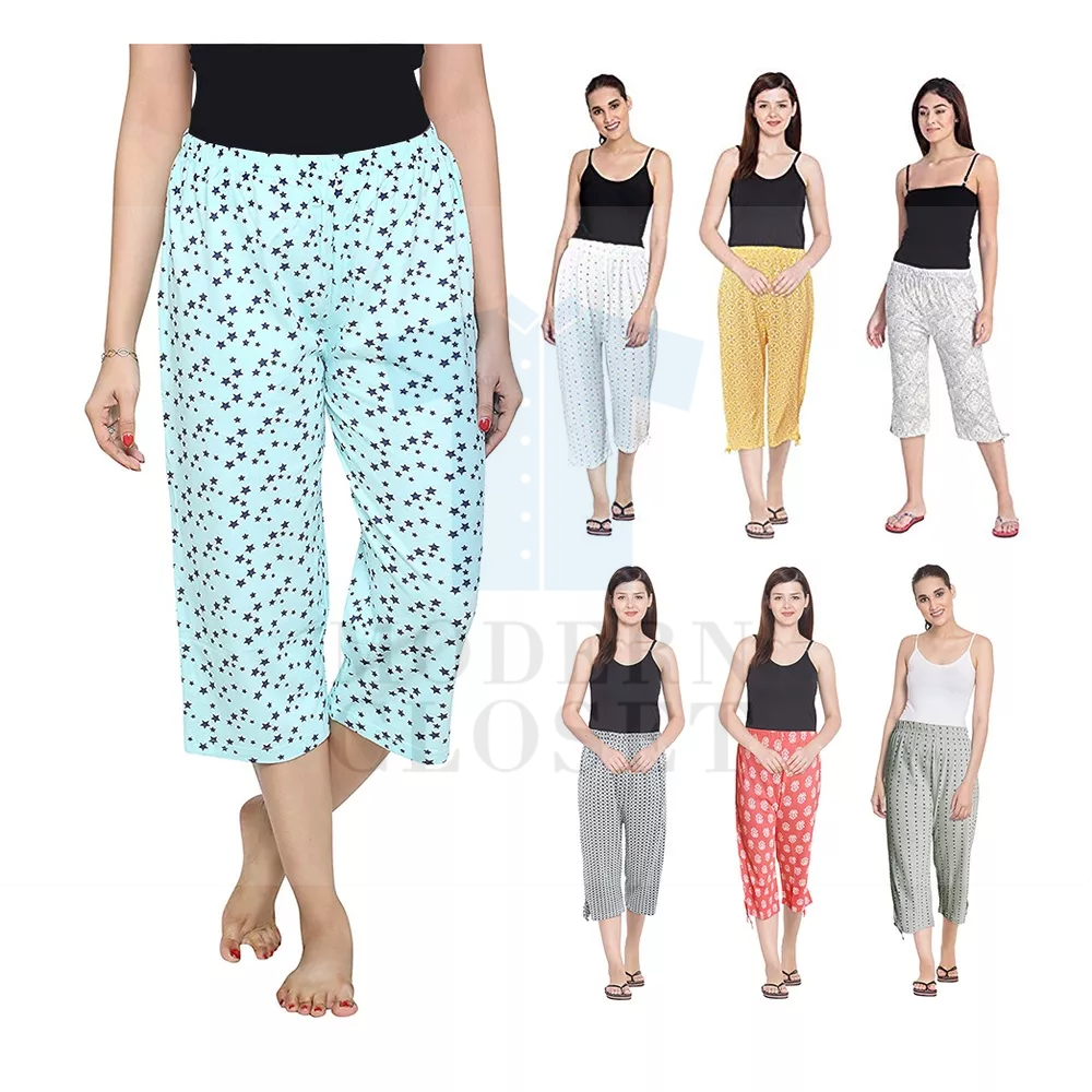 Adult Three Quarter Casual Night wear Sleep Pant Floral Stripes Women 3 ...