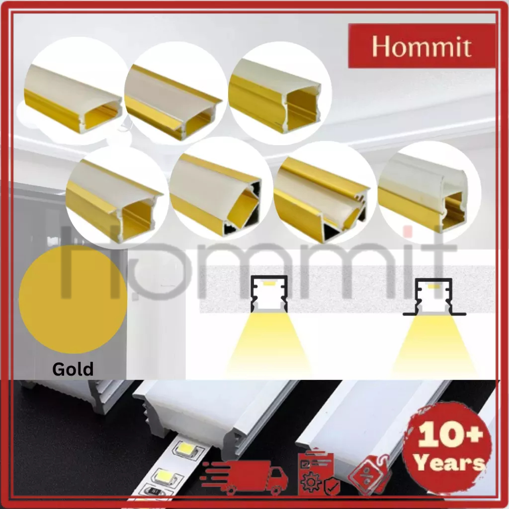 1m/1.5m Gold Aluminium LED strip lights track U/V/L channel profile ...