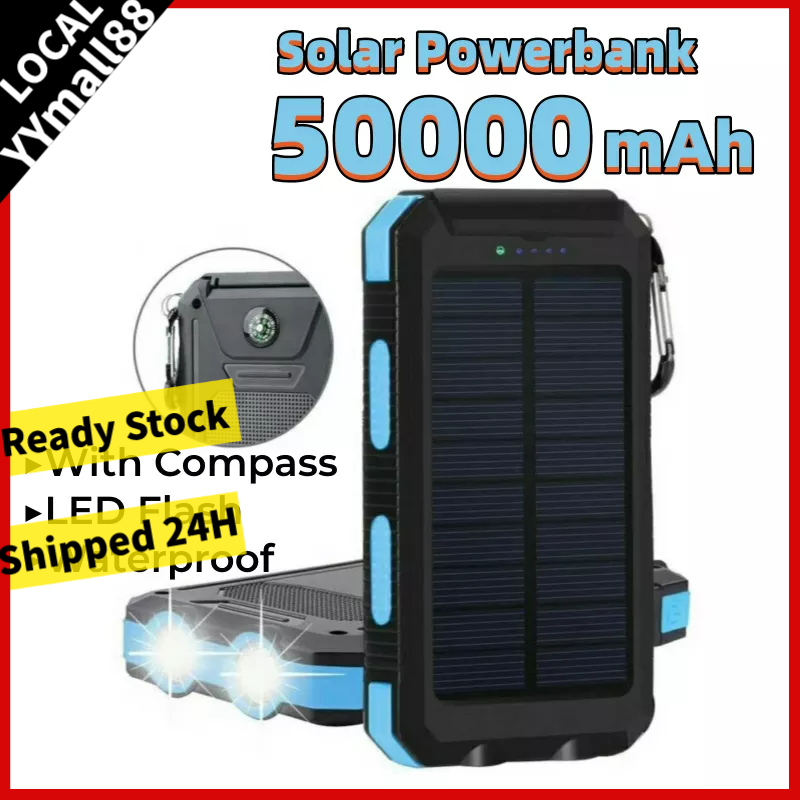 【With Compass】50000mAh Solar Powerbank Solar Charge Outdoor Flashlights ...