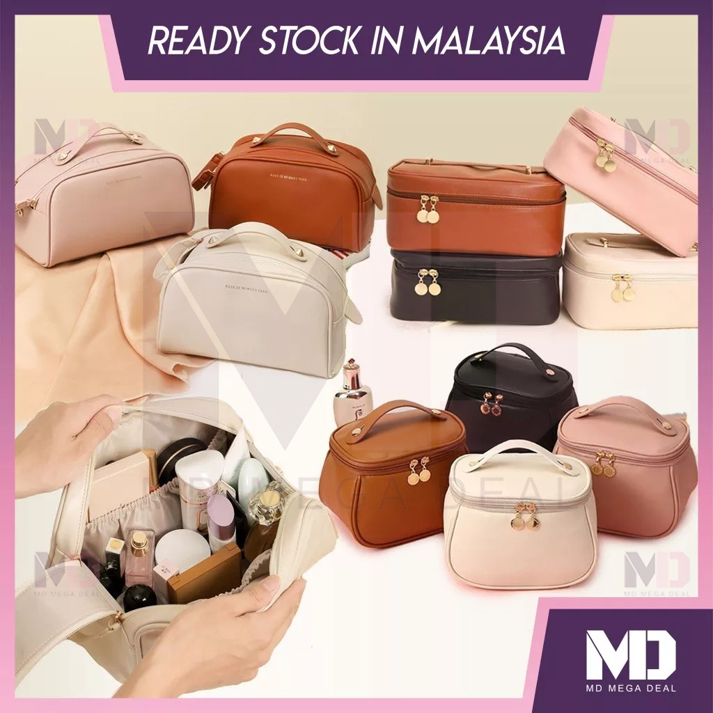 《Mega Deal》Korean Luxury Makeup Bag PU Leather | Portable Cosmetic Bag ...