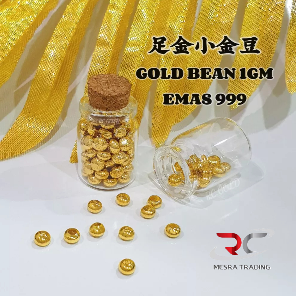 GOLD BEAN 999.9 ORIGINAL EMAS 999 FINE GOLD NUGGET 999.9 FREE GLASS ...