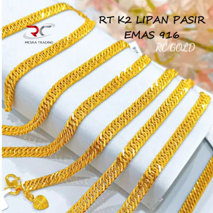 RANTAI TANGAN LIPAN PASIR 2GM EMAS TULEN 916 GELANG TANGAN KAIT 2 PASIR ...