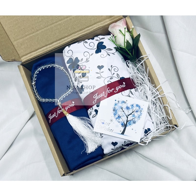Set Surprise Gift Box Telekung / Kain telekung Viscose Printed Bunga ...