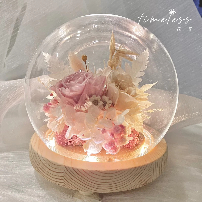 Preserved Flower LED Bell Jar Glass Dome 永生花玻璃罩 Gift for girl 女生礼物 ...