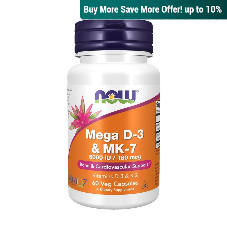 Now Foods, Mega D3 & MK7, 5000IU / 180mcg, 60 Veg Capsules | Shopee ...