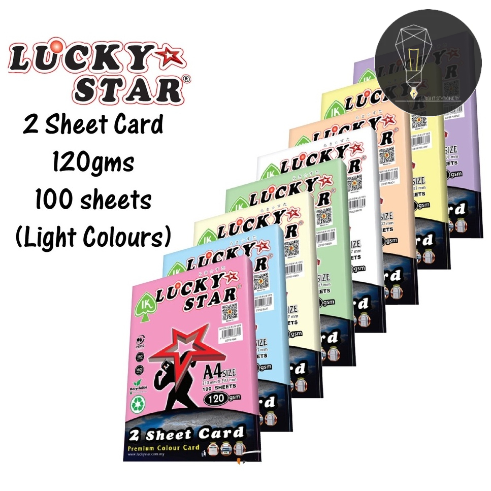 LUCKY STAR A4 PREMIUM COLOUR PAPER 120gsm / 2 SHEET CARD ( LIGHT COLORS ...