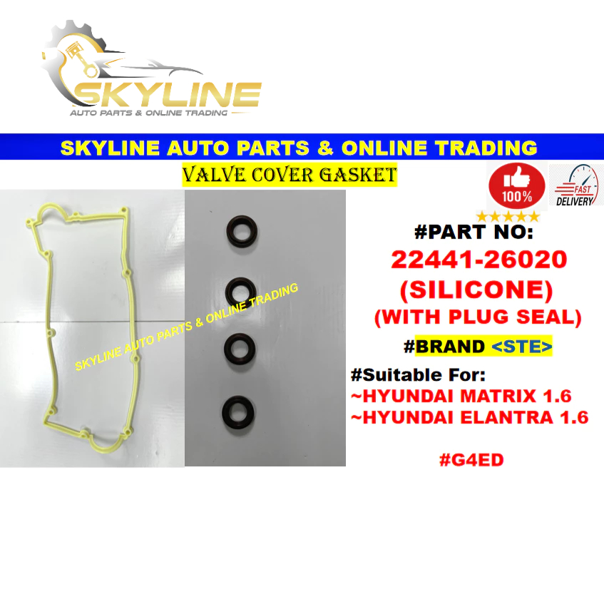 22441-26020 Valve Cover Gasket (100% Silicone) (Yellow) (With Plug Seal ...