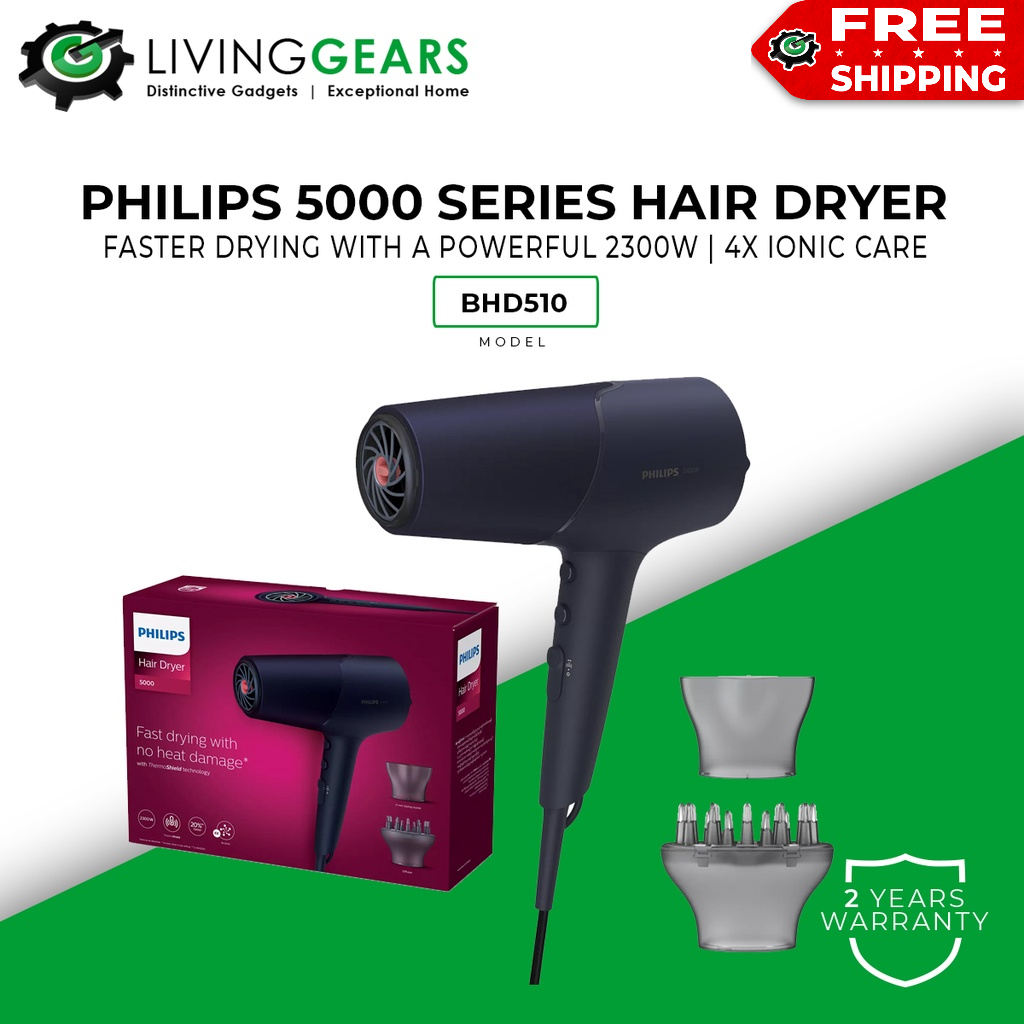 Philips BHD510 (4X ionic Care ) Compact Hair Dryer 3 Heat/Speed Settings/Cool Shot (1600W ...