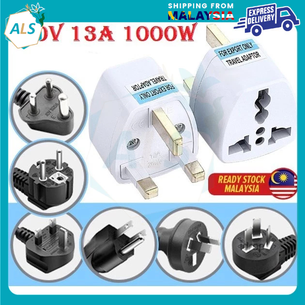 3-Pin Universal Adapter Plug Head UK 3 Pin Malaysia Socket US/EU/AU to ...
