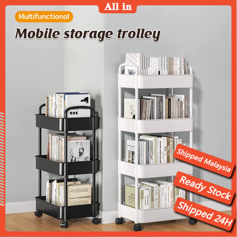 4 Tier Trolley Racks with Wheels Multifunction Storage Shelf Rack for ...