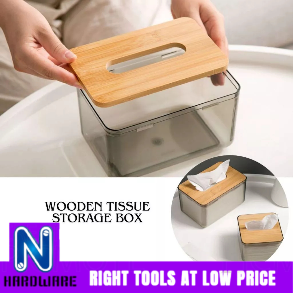 NHOME Tissue Holder Tissue Box Wooden Bamboo Cover Bekas Tisu Storage ...