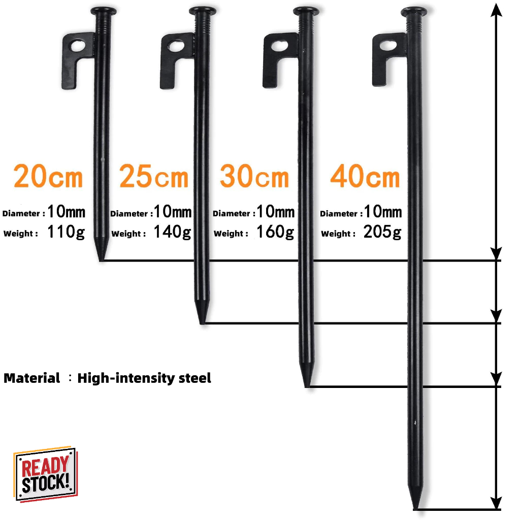 20/25/30/40cm Tent Peg Ground Nail Flysheet Peg Stake Nail Reflective ...