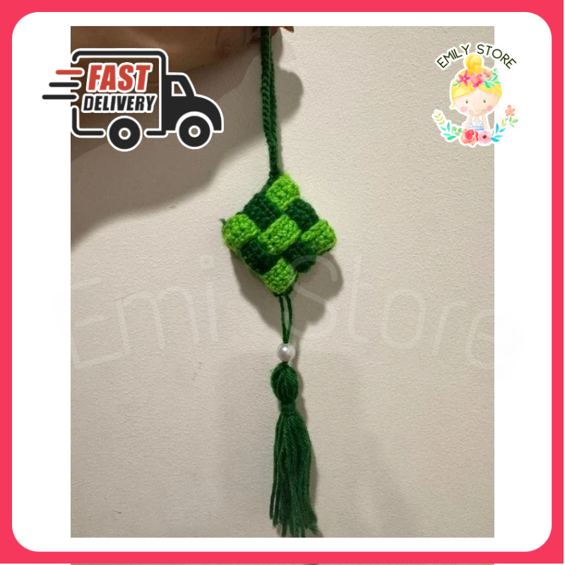 Handmade Crochet Ketupat Raya Amigurumi Diamond Knitted KeyChain Toy ...