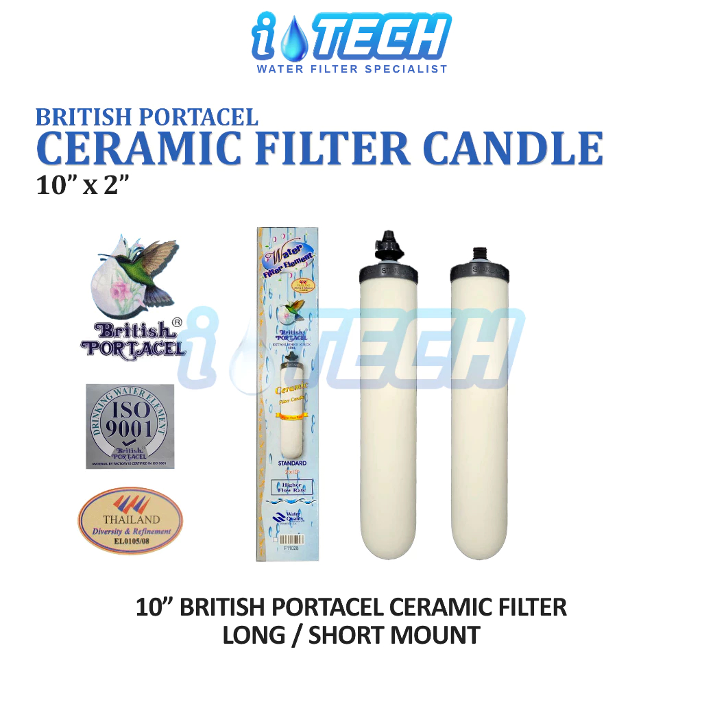 10" British Portacel Ceramic Water Filter Candle Cartridge Long / Short ...
