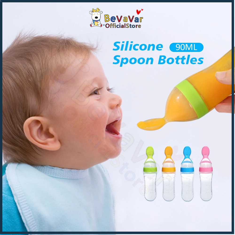 BEVAVAR Baby silicone squeeze Training Feeder Spoon Bottle Kids Infant ...