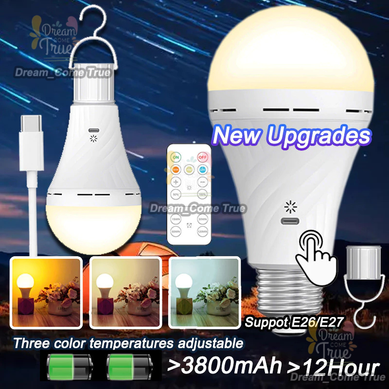 New 10W Light Bulb USB C Rechargeable With Remote Control Battery ...