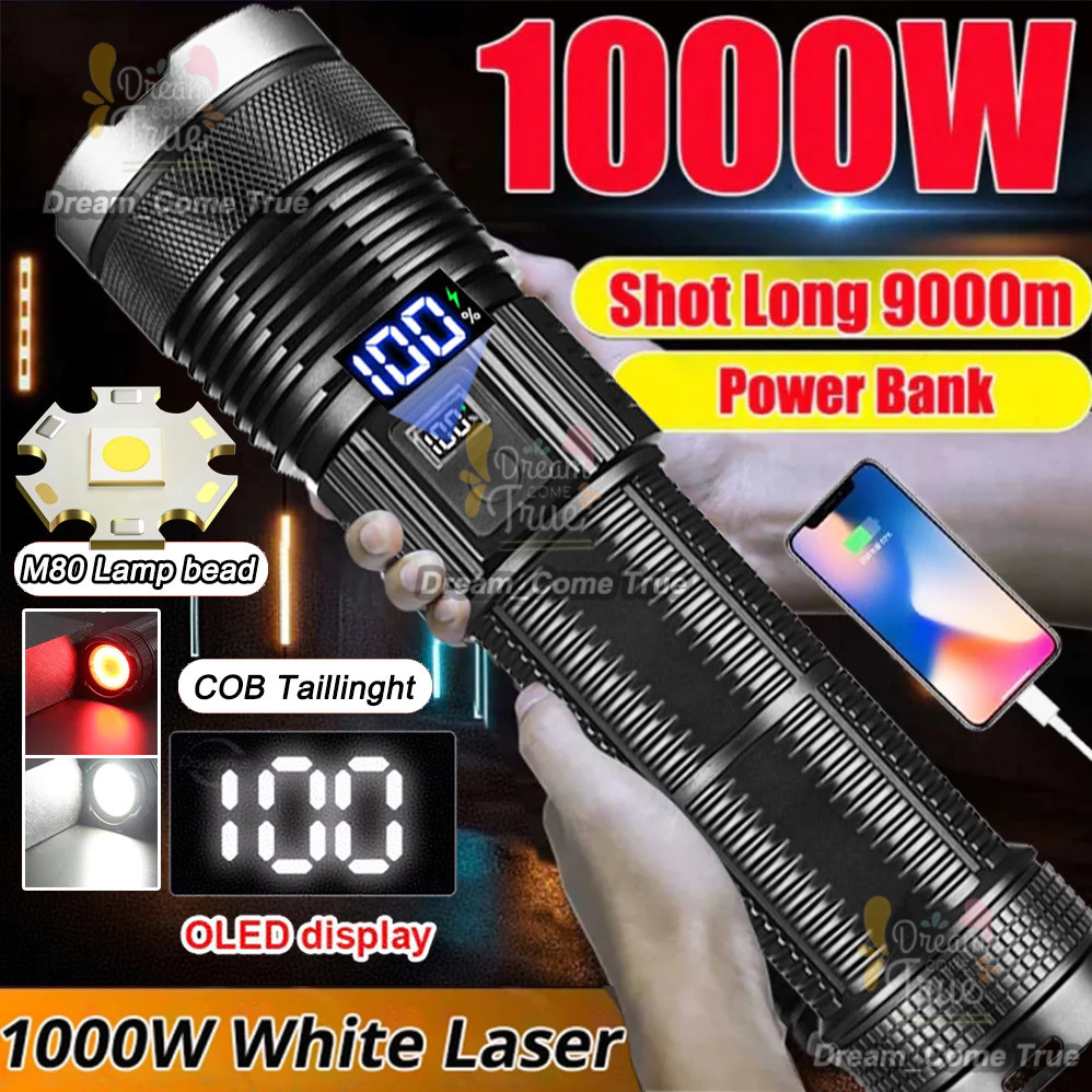 5Km Powerful LED Flashlight USB Rechargeable Lantern Tactical Torch ...