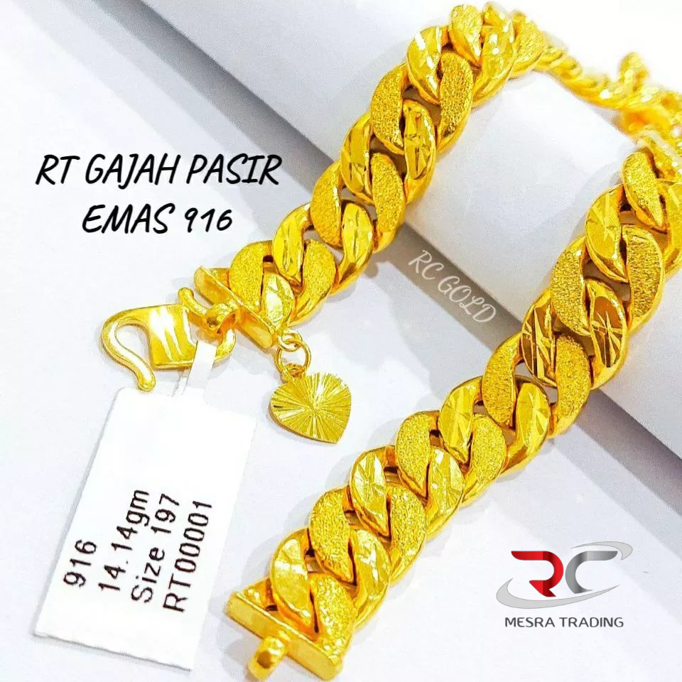 RANTAI TANGAN KAIT 1 KOSONG EMAS TULEN 916 GELANG TANGAN GAJAH PASIR ...