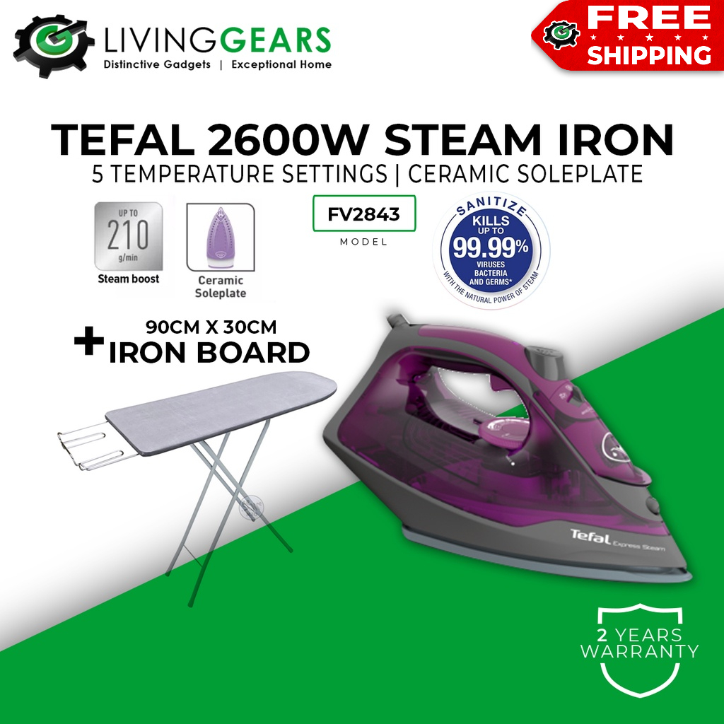 TEFAL Express FV2843 Steam Iron + Ironboard (2600W) 210g/min Steam ...