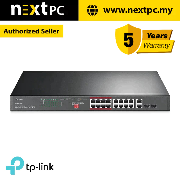 [Ready Stock] TP-LINK TL-SL1218MP 16-Port 10/100 Mbps + 2-Port Gigabit Rackmount Switch / 5 ...