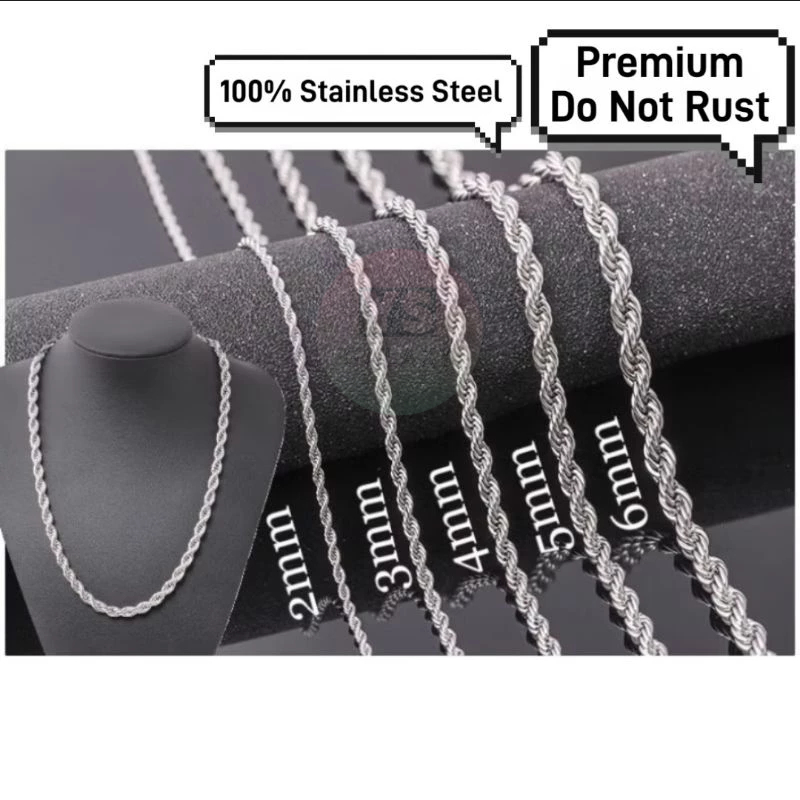 Twist Chain Stainless Steel Titanium Necklace Chain Rantai Leher Kalung ...