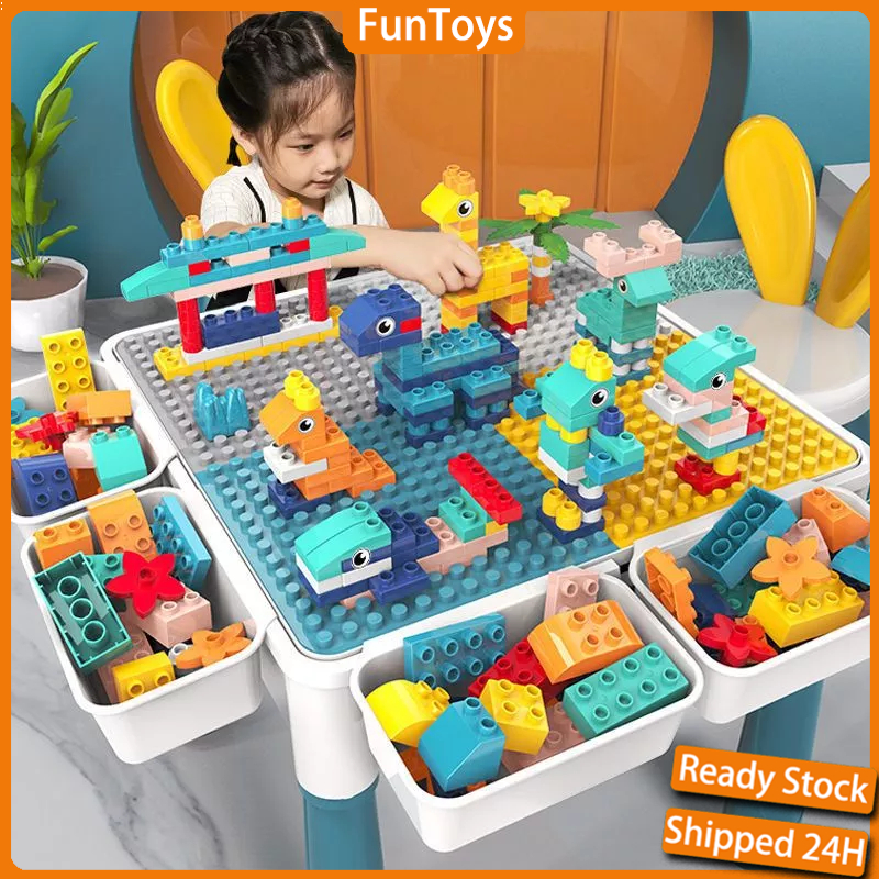 【24H】Multifunctional building blocks table chair Kids Learning Desk ...
