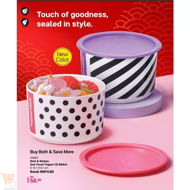 Tupperware Dots & Stripes One Touch Topper (1) 940ml | Shopee Malaysia