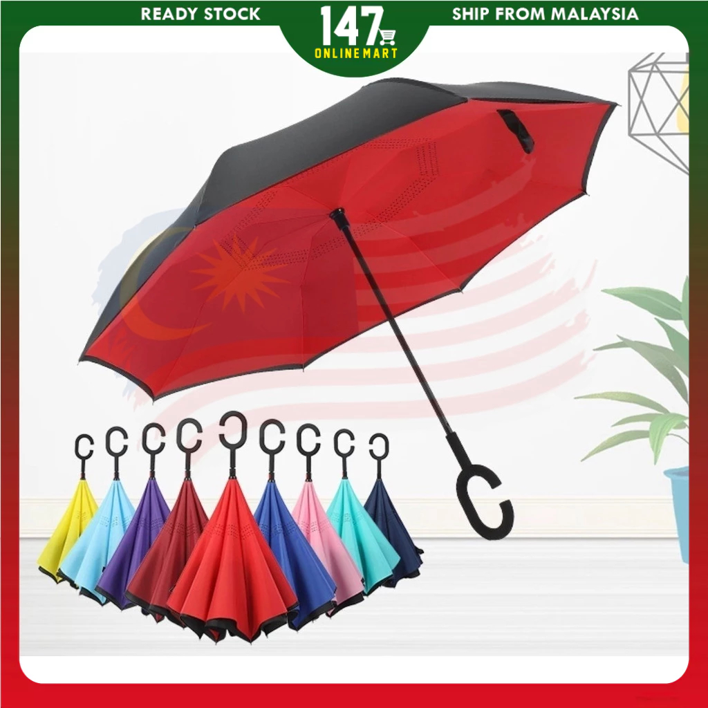 C Shape Reverse Folding Umbrella Inverted Reverse Umbrella 长柄C型雨伞 ...