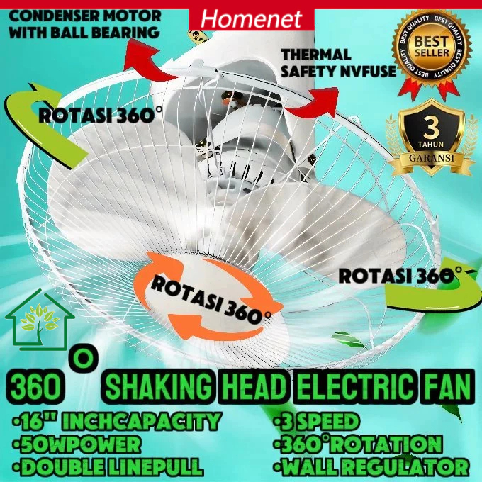16" Auto Fan 360° Degree, Ceiling Auto Fan, 3 Blades Electronic ...