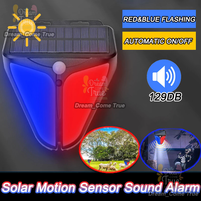 129dB Human Body Sensor Warning Light Smart Solar Powered Alarm Light ...