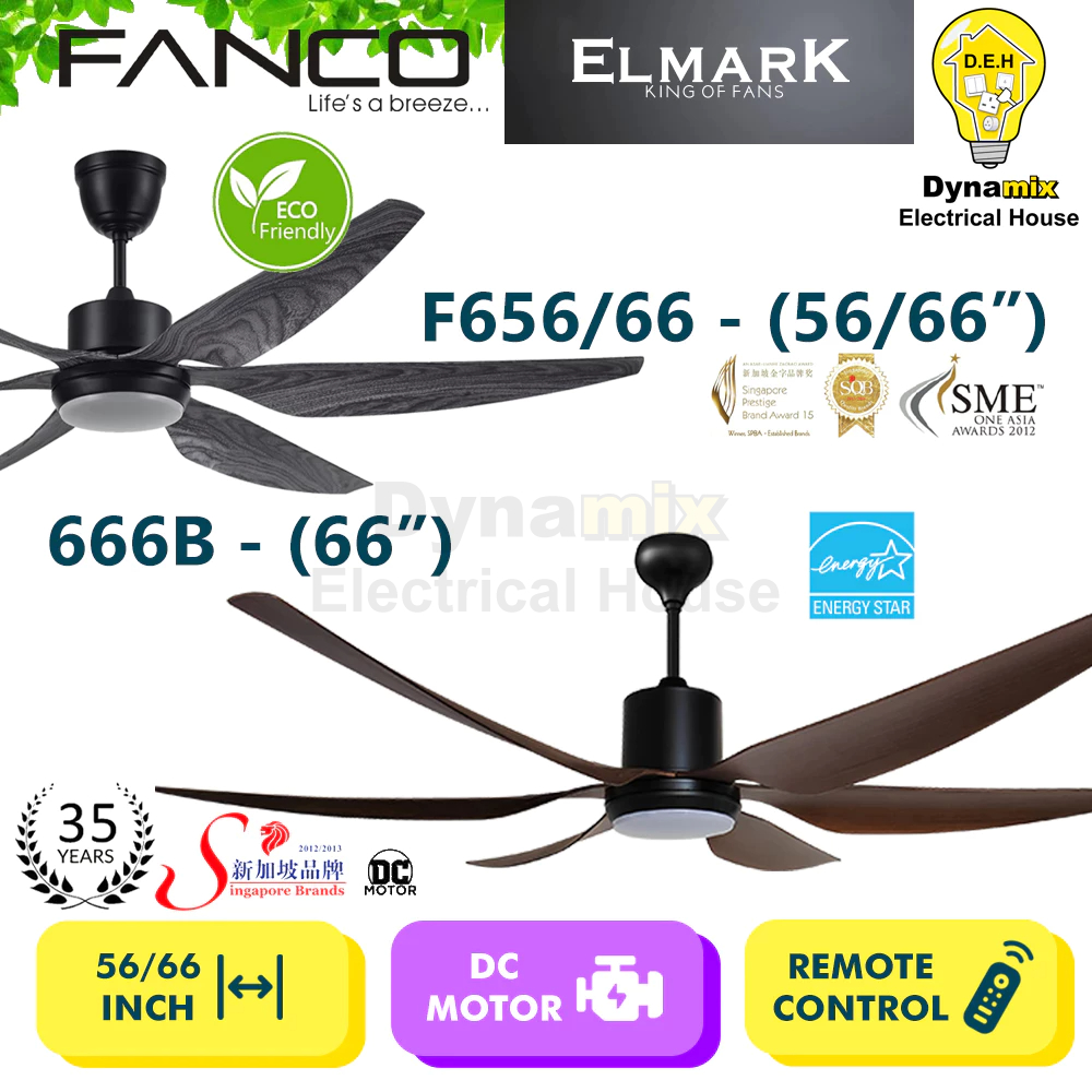 Elmark 666B / FANCO Spino Ceiling Fan with Light 56 66“ | 6 ABS Blades ...
