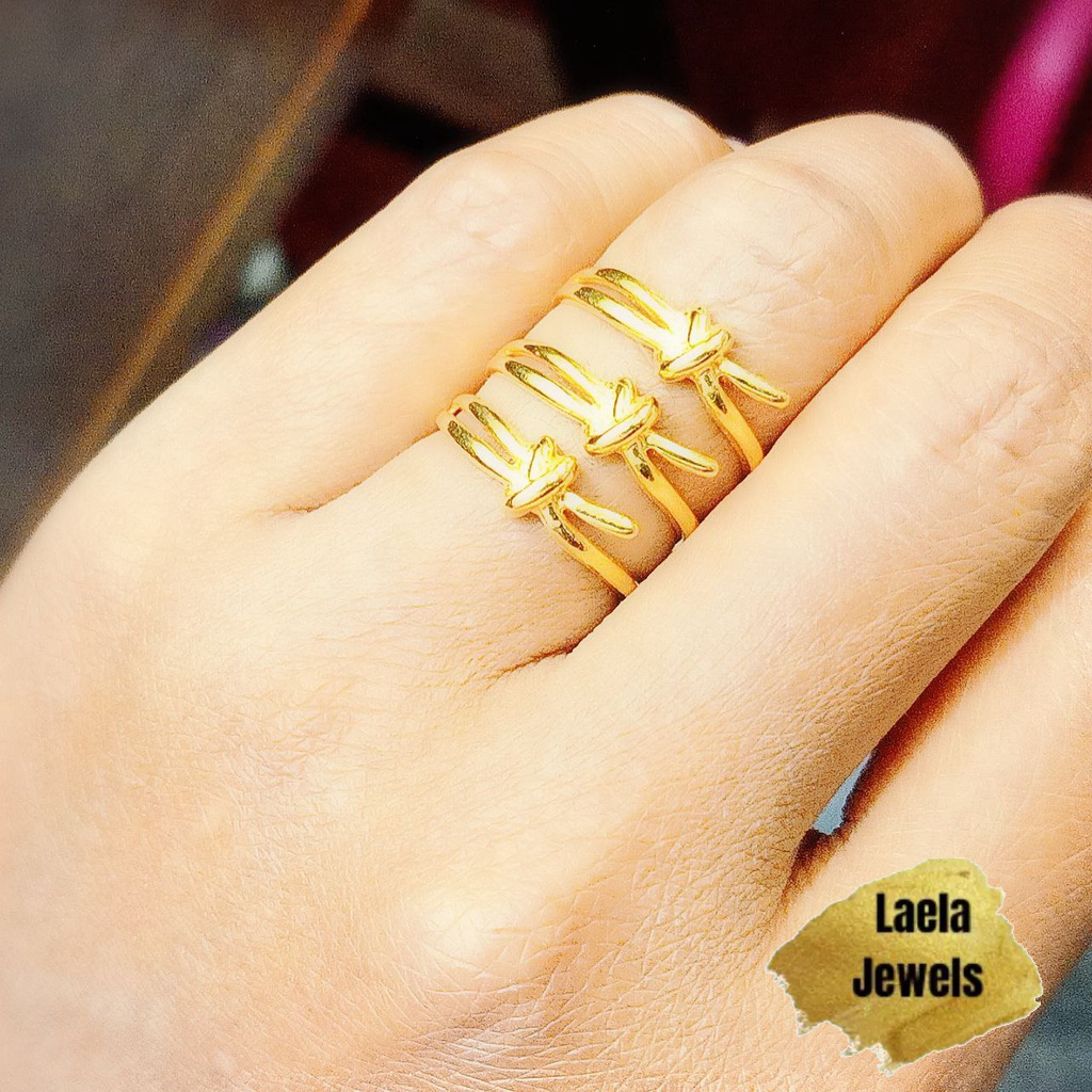 LAELA CINCIN FESYEN IKATAN SIMPUL EMAS TULEN 916 GOLD RING | Shopee ...