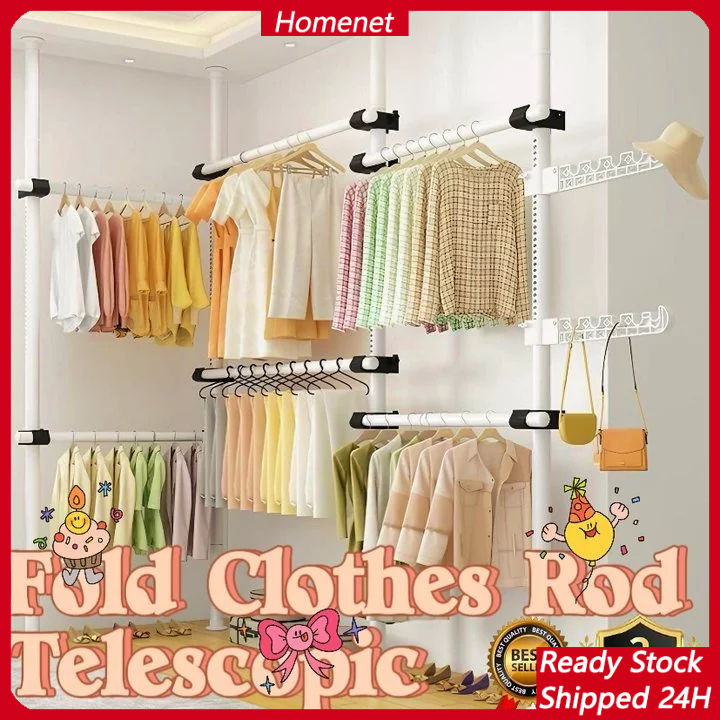 Fold Clothes Rod Telescopic Strong Steel Structure Laundry Rack Cloth ...