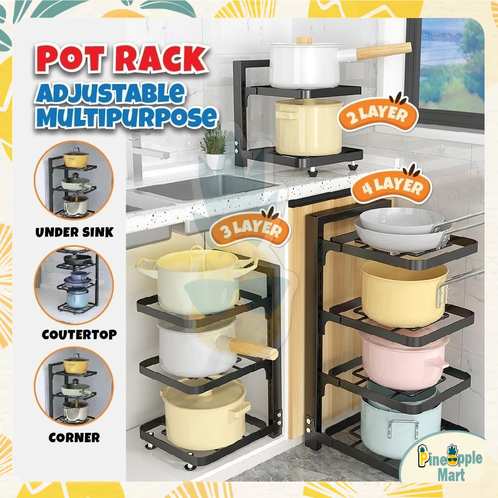 Rak Periuk Kuali Penutup Dapur Pot Wok Rack Pan Organizer Adjustable ...