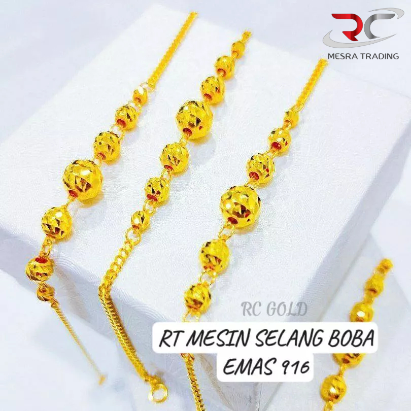RANTAI TANGAN MESIN SELANG BOBA EMAS TULEN 916 GELANG TANGAN MESIN BOLA PAHAT PASIR EMAS 916 ...