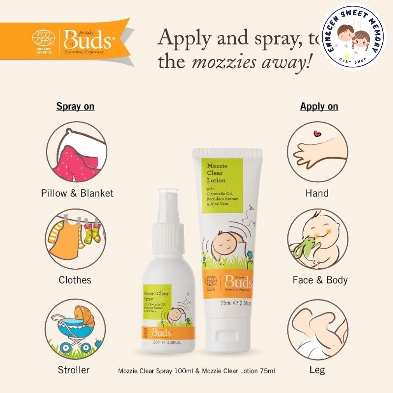 Buds Organics Mozzie Clear Lotion & Spray mosquito repellent anti ...