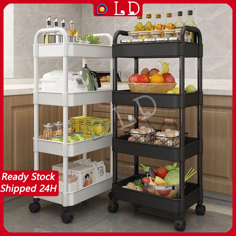 4 Tier Trolley Racks with Wheels Multifunction Storage Shelf Rack for ...