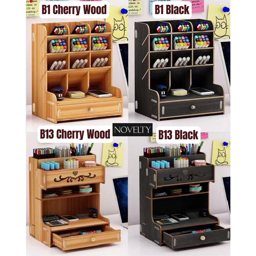 Multi-Function Wood Desk Organizer Storage Pencil Holder Shelf Rack ...