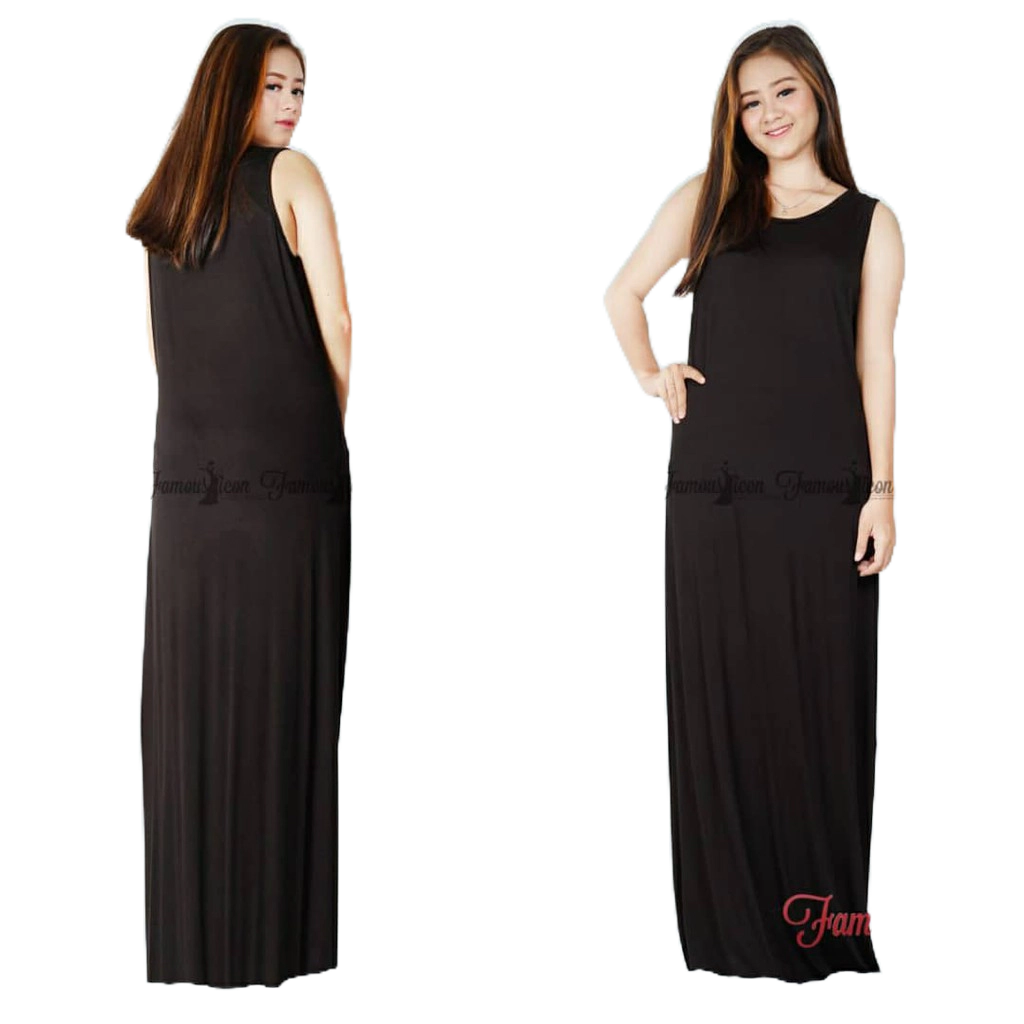 Long Dress Inner Jubah Sleeveless Baju Inner Dalam Kain Viscose Plain ...