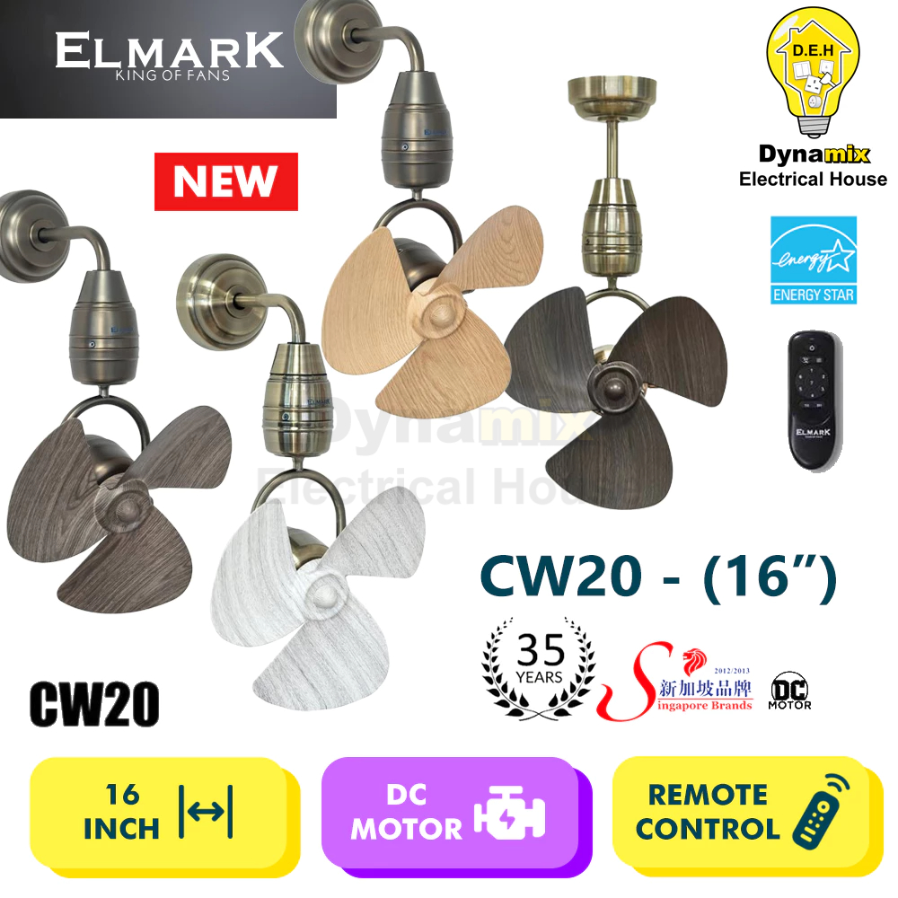 Elmark CW20 2 In 1 Corner/Wall Fan 16“ | DC Motor | 12 Speed | Remote ...