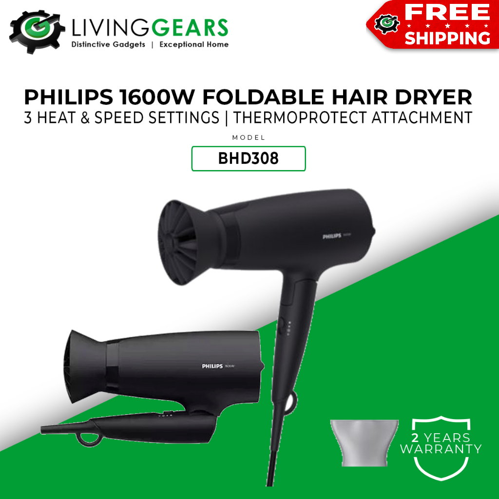 Philips BHD308 Foldable Thermo Protect Cool Shot Hair Blower Dryer ...