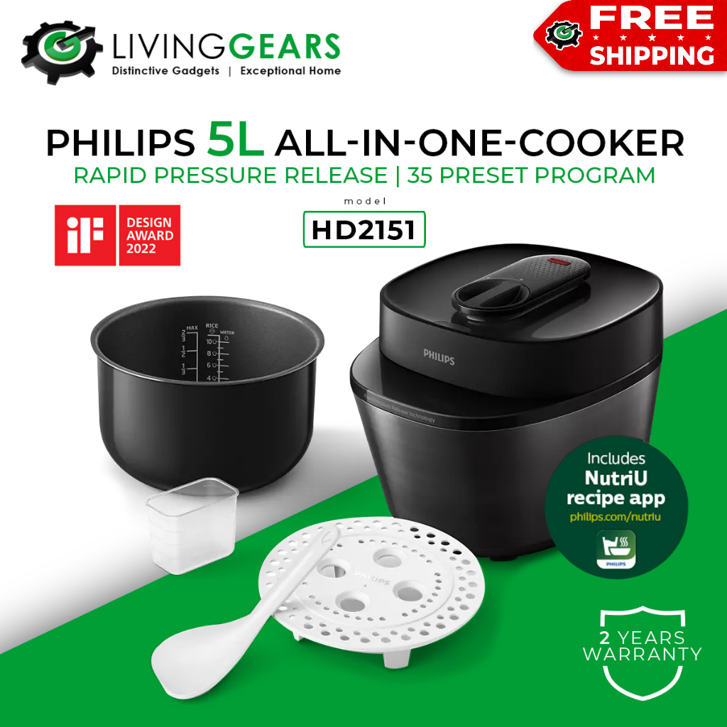 Philips HD2151 All In One Rapid Pressurized 5L Cooker (HD2151/62 ...