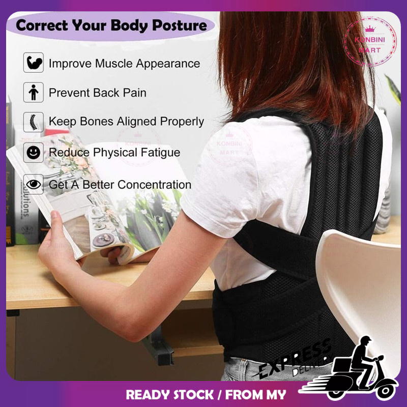 Grey & Black Posture Corrector Back Support | Adjustable Lumbar ...