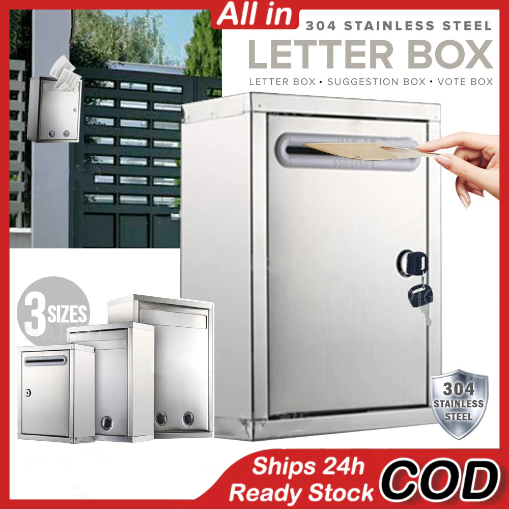 🍃Ready Stock🍃304 Stainless Steel Letter Box Key Locker Mailbox ...