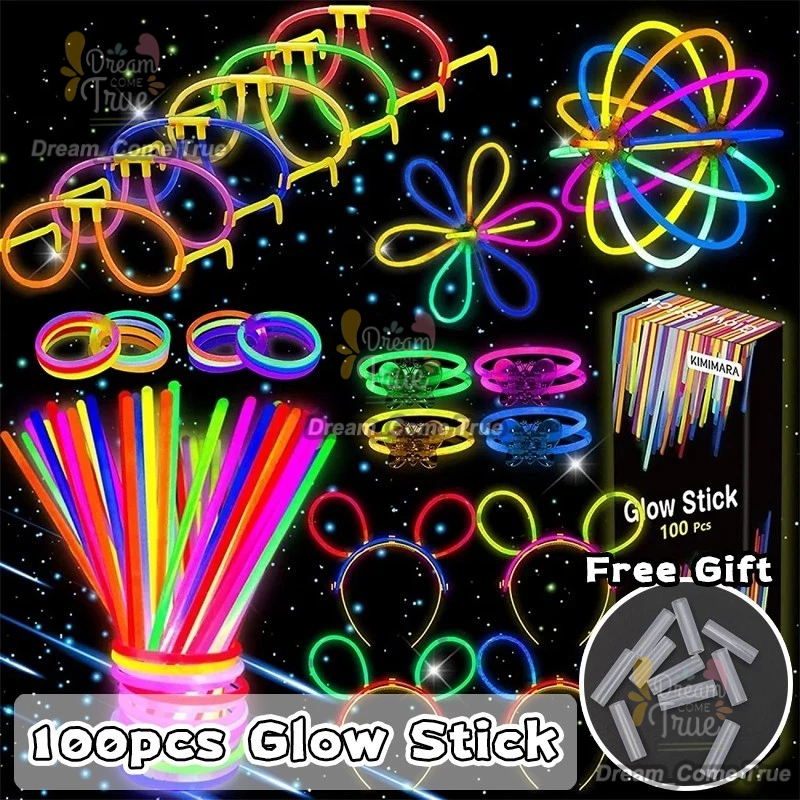 100PCS Luminous Glow Stick With Connectors Ultra bright Party Glow In ...