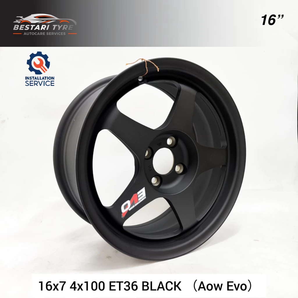 【Installation Available】AOW EVO FLOW FORMING 16 INCH 16X7 4X100 ET36 BLACK READY STOCK SPORT RIM ...