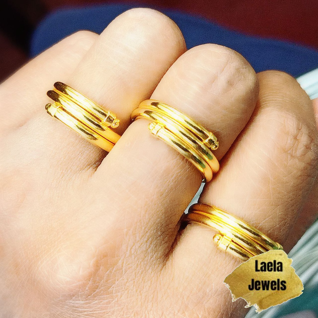 LAELA CINCIN FESYEN SPRING 2LAYER HOLLOW EMAS TULEN 916 GOLD RING ...