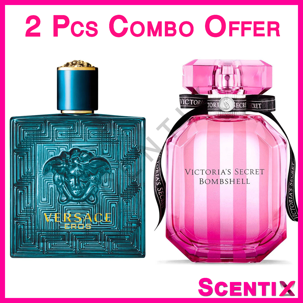 2 Pcs combo- Eros EDT 100 ml (M) + vs bombshell EDP 100 ml (F) | Shopee ...
