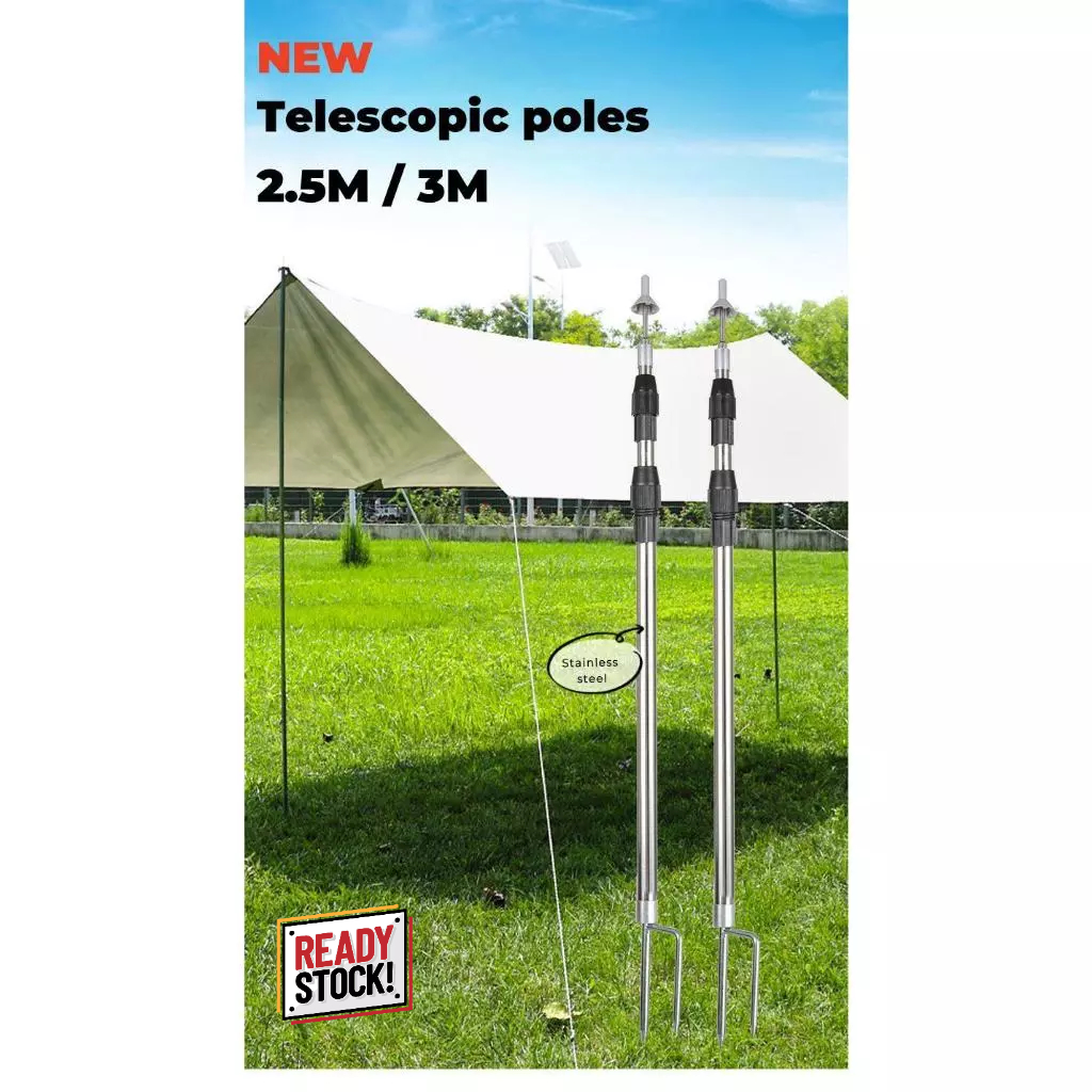 2.5m / 3m Adjustable stainless steel poles with Ground Plug and cap ...