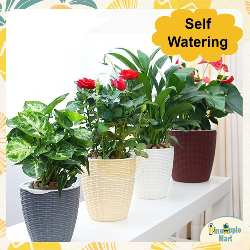 Self Watering Pot Flower Pot Pasu Bunga Simulated Rattan Indoor Balcony ...